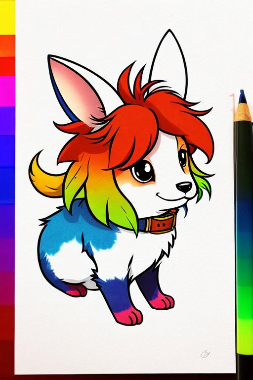 cute emotional animal colorful ink art of a cute be...
