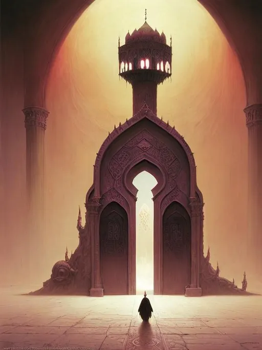 mosque muslim, demon, Zdzisław Beksiński, infernal door