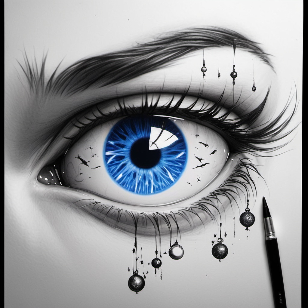super cool blue eye drawing very good and stars and...