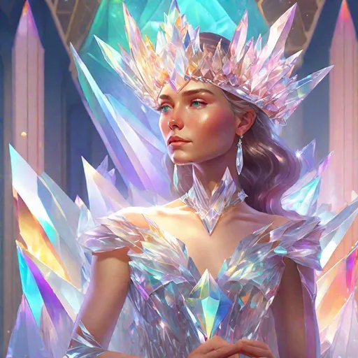 "Girl made of crystals wearing a crystal tiara and a...
