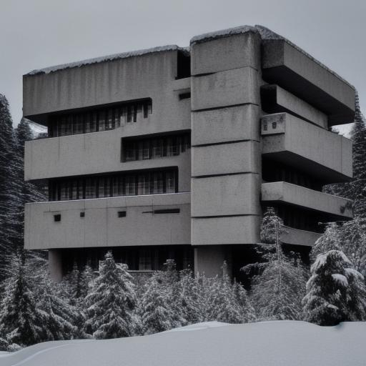 brutalist architecture on the side of a snowy mountain | OpenArt