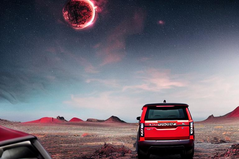 land rover in red, in space, soft lighting, person l... | OpenArt