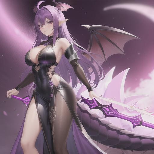 Purple and black, dragon knight, wings, large dragon... | OpenArt