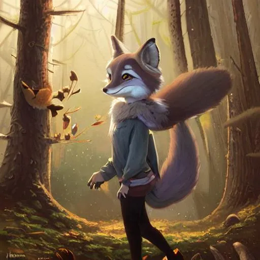 an anthropomorphic fox girl wearing a hoodie, long f...