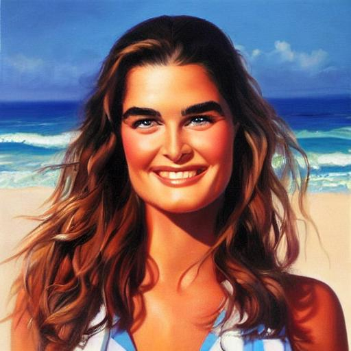 Full portrait of oil painting of young Brooke shield... | OpenArt