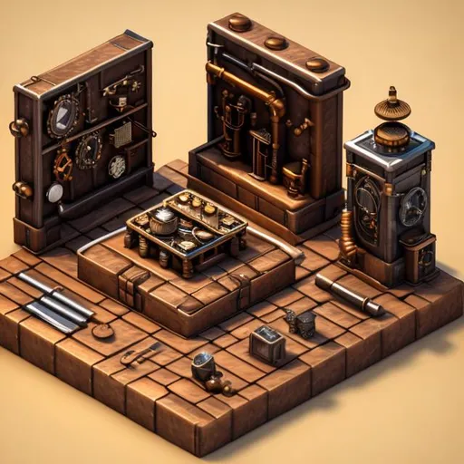 cute isometric steampunk forge and anvil in middle,... | OpenArt