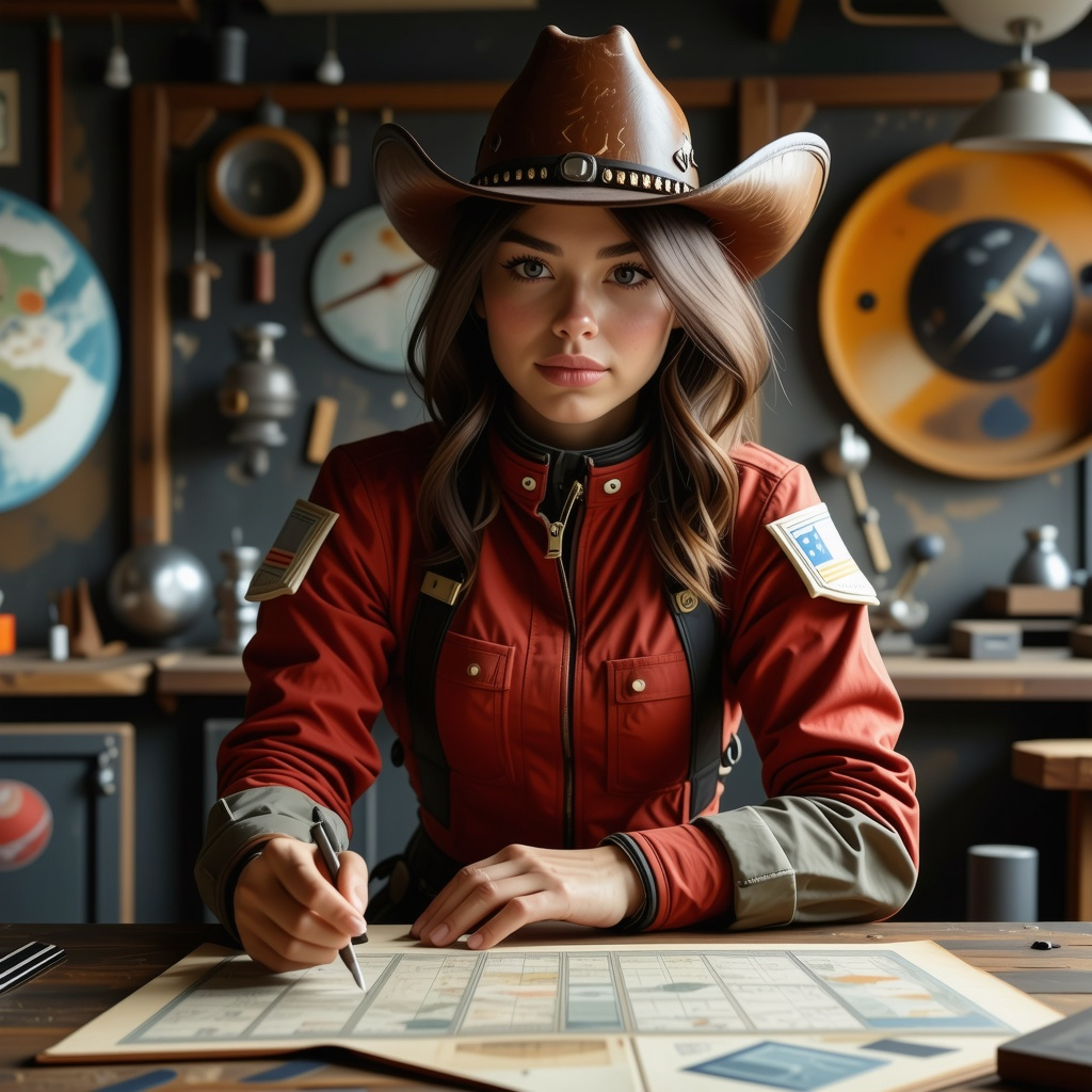 Space cowgirl working on space ranch