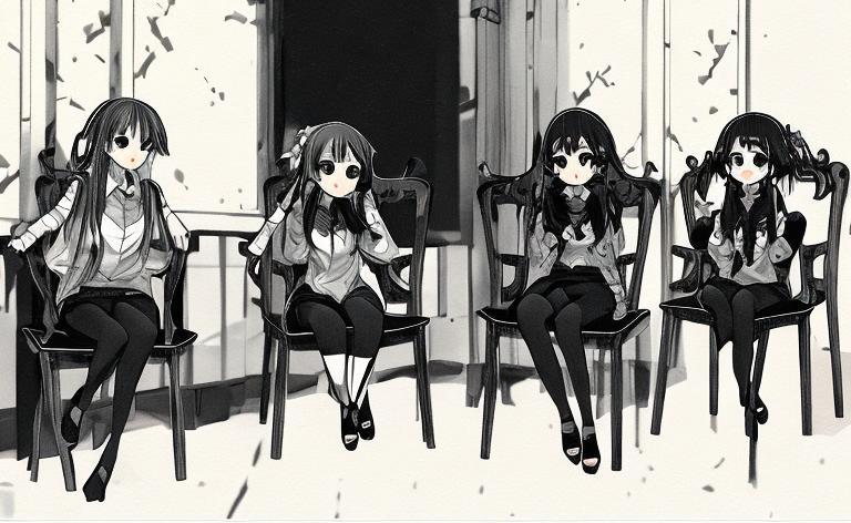 girl sit in 4 chair moe anime
