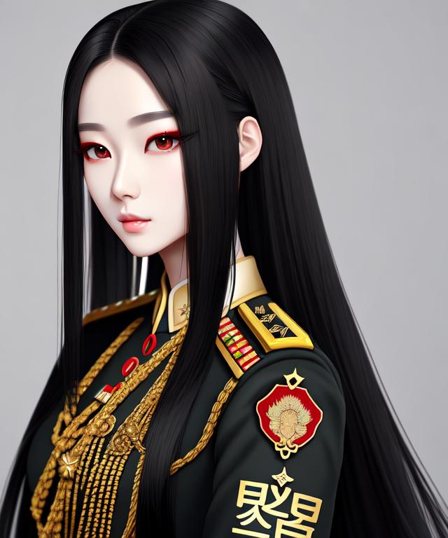 beautiful korean military young asian, long black st... | OpenArt