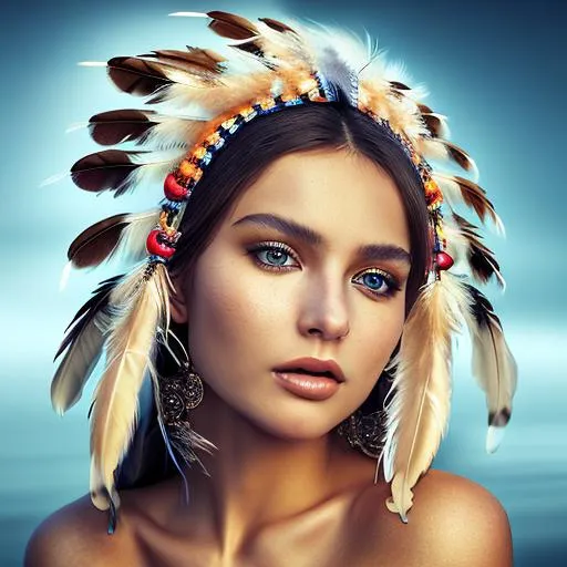 Native Princess with detailed feather headdress, mod... | OpenArt