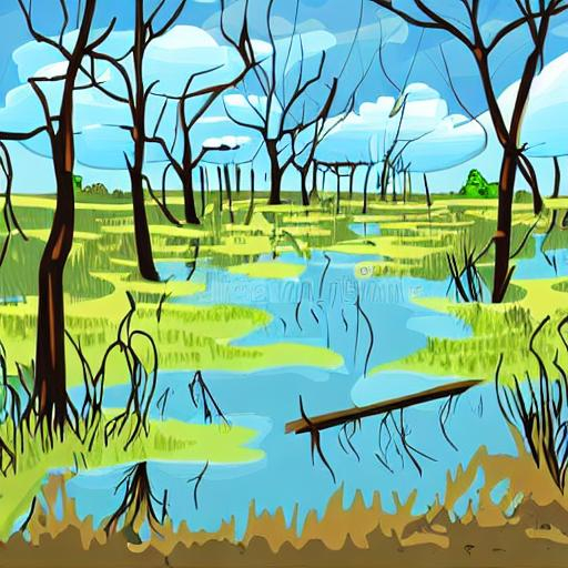 gloomy but colorful swamp, vector illustration