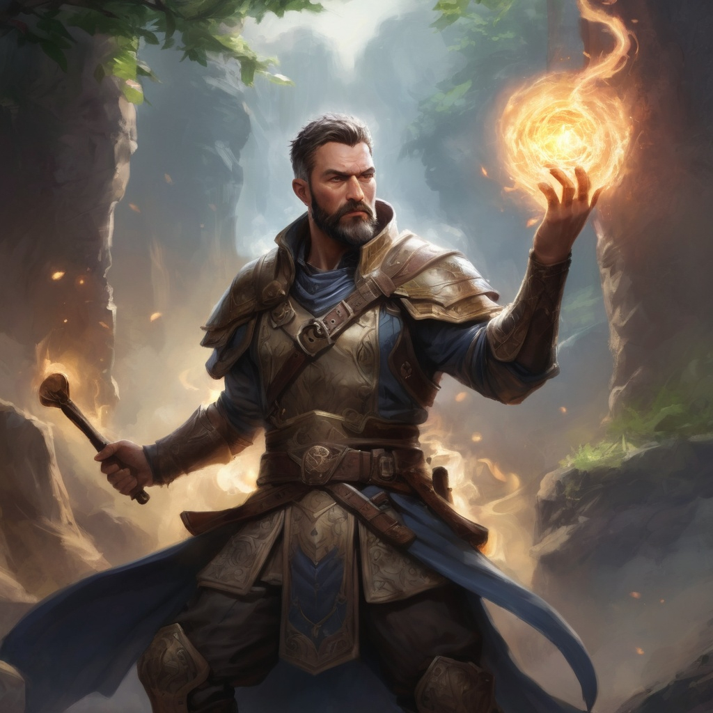 (torso) Male stocky large mature fit battle-mage wit...
