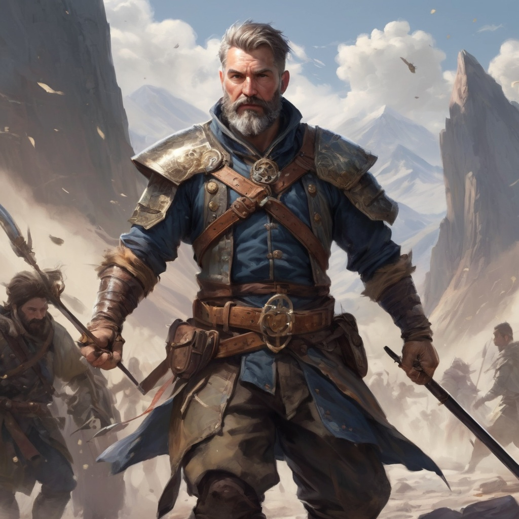Male heavy-set mature fit bard with short-cut hair a...