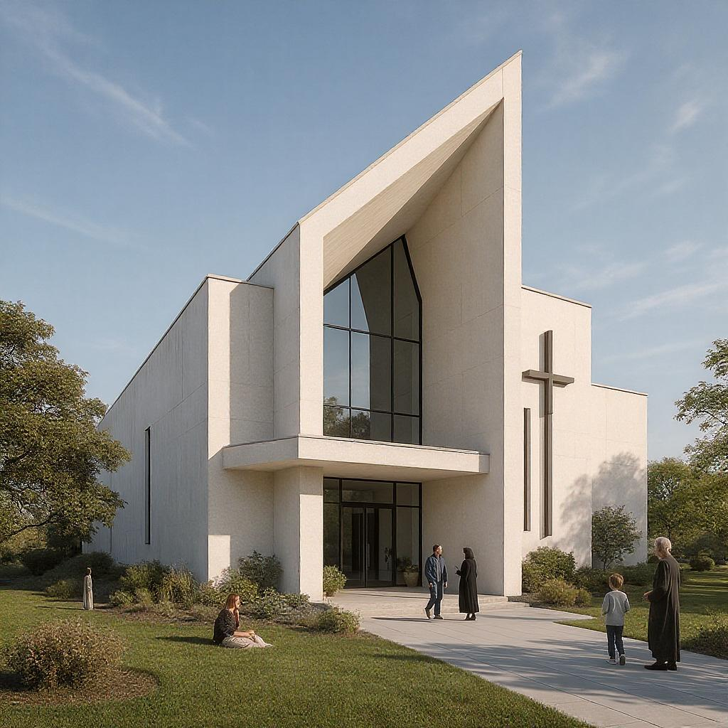 A modern church with sleek, minimalist architecture...