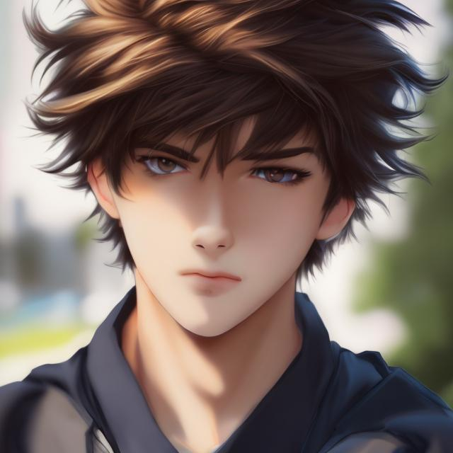 A handsome young man with short fluffy hair anime st...