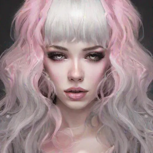 stunning woman, pink-skinned, skin is pink, white ha... | OpenArt