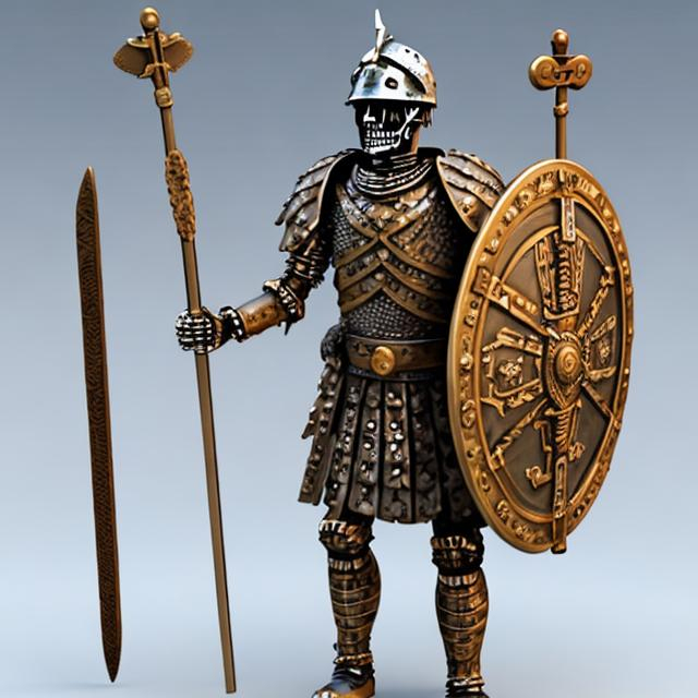 Animated skeleton of Roman legion spearman with scra...