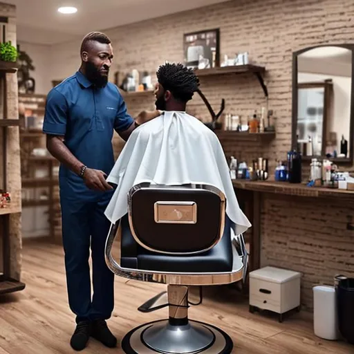 a more realistic picture of modern african barber at... | OpenArt