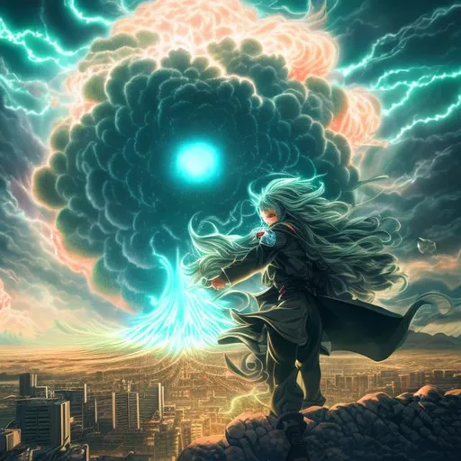 a golden godlike man with white flowing hair looking...