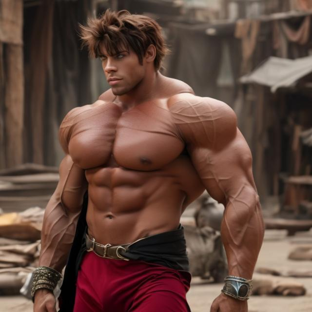 A giant muscular catboy outgrows his clothes, leavin...