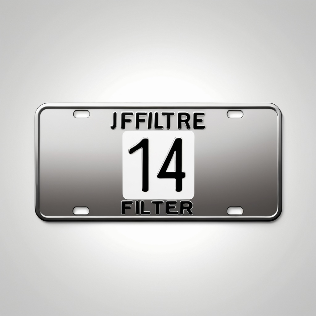 Grey license plate that says filter 14