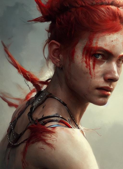 Portrait of Senua with red hair, perfect composition...