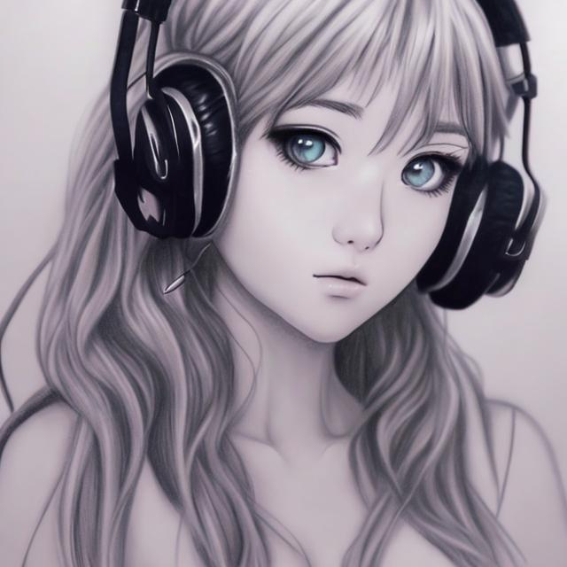 realistic anime drawing of music playing in a pretty...