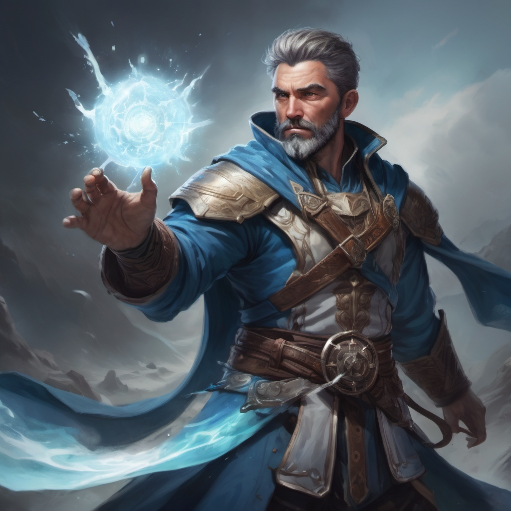 Male stocky heavy-set mature water-mage with short-c...