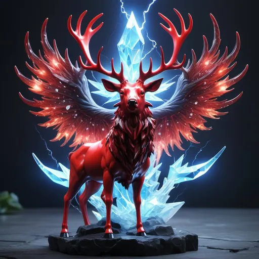Crystal red elk, summons lightening, with wings