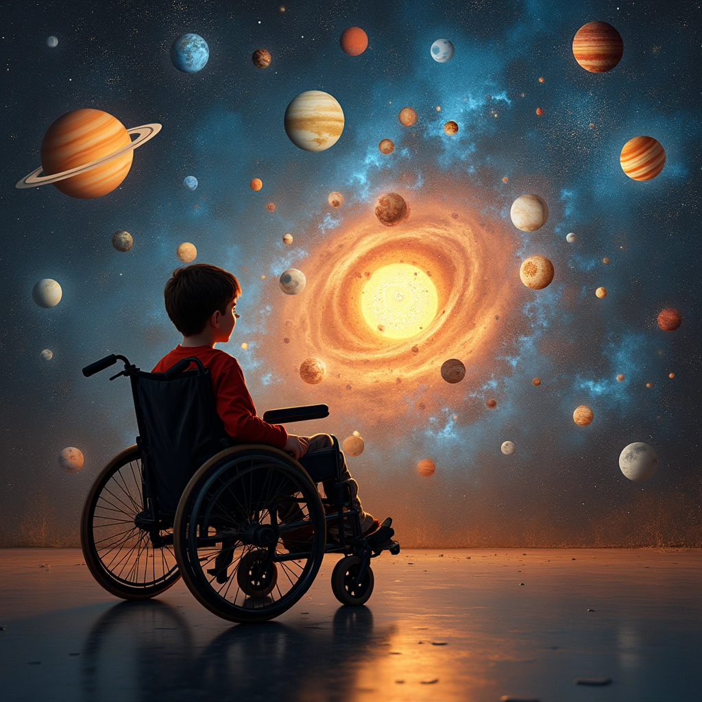 Autistic Boy in wheelchair projects image of the sol...
