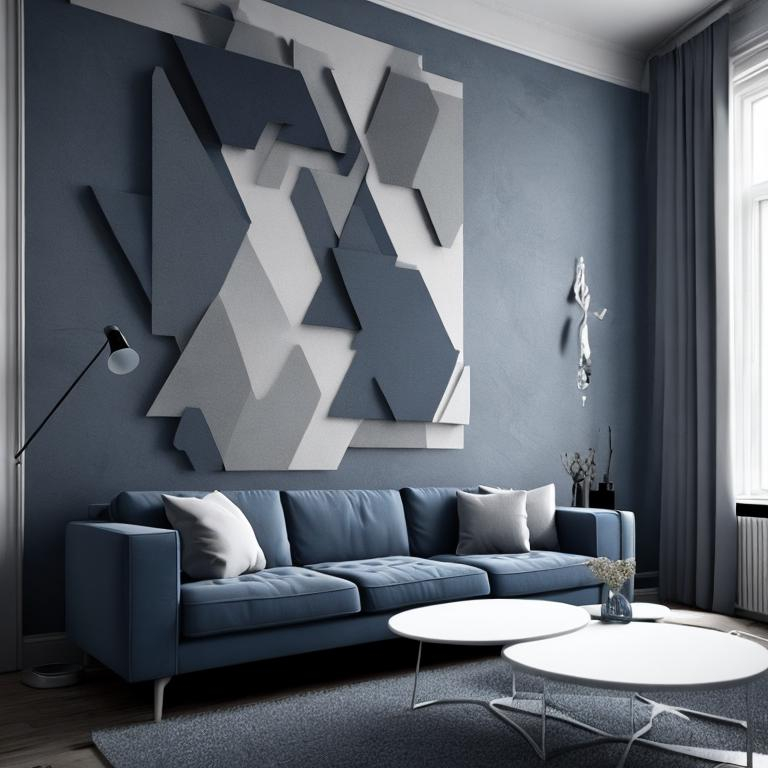 wall interior design in blue and gray tones modern... | OpenArt