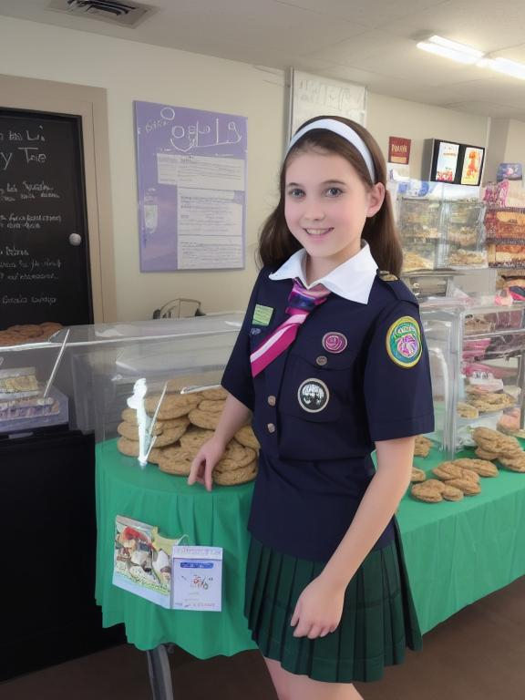 Transformed to teen girl scout in skirt uniform sell...