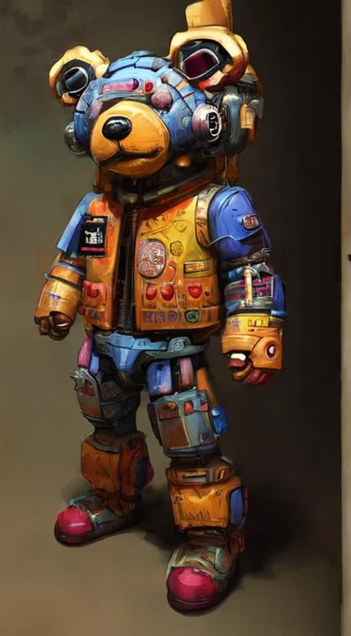 Weird colorful teddy bears, nuclear wasteland, assem...