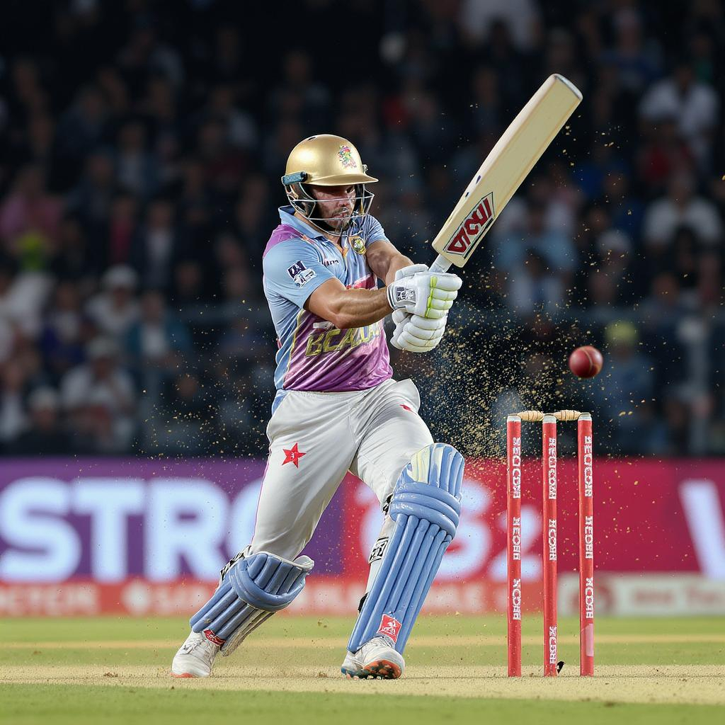 A cricketer hitting an unbelievable six to an unplay...