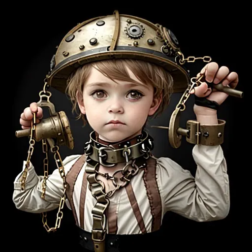 young 9yo kids with experimental steampunk implants. | OpenArt