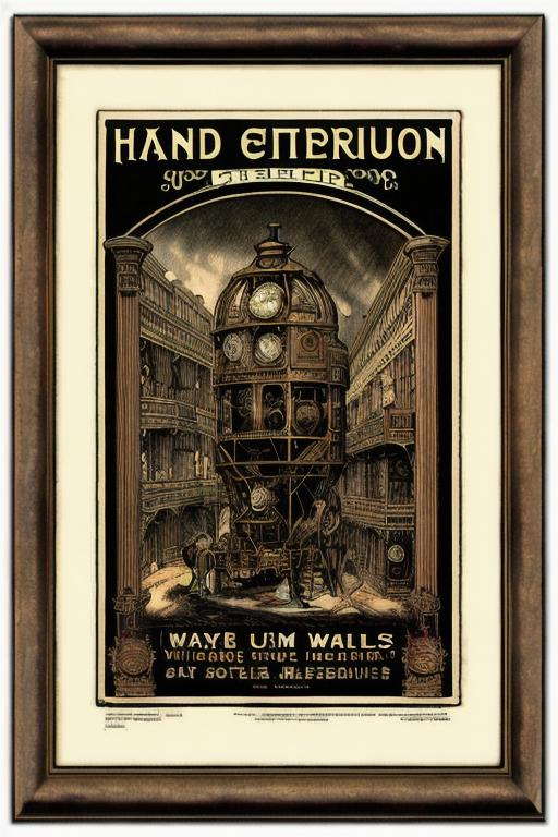 framed, early 1900s poster, steampunk, etching, hand... | OpenArt