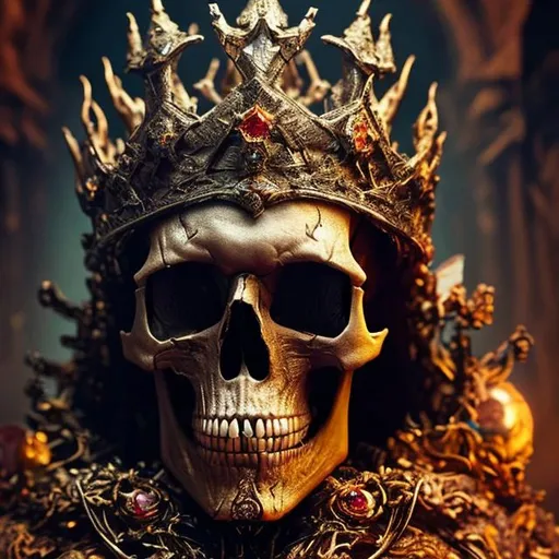 Ancient skull of the wizard king wearing a jeweled a...