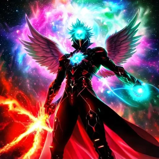 An angel destroying a galaxy with 4 arms,red eyes,so... | OpenArt