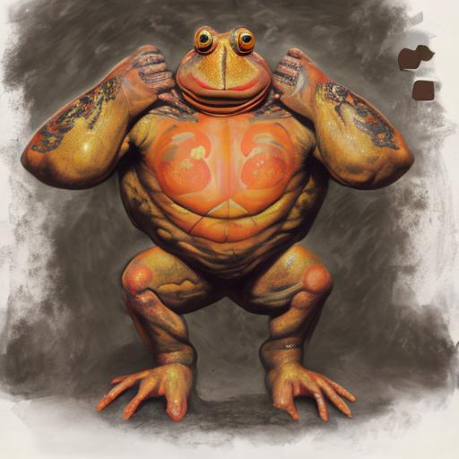 subject: orange muscular oversized frog wrestler ant... | OpenArt