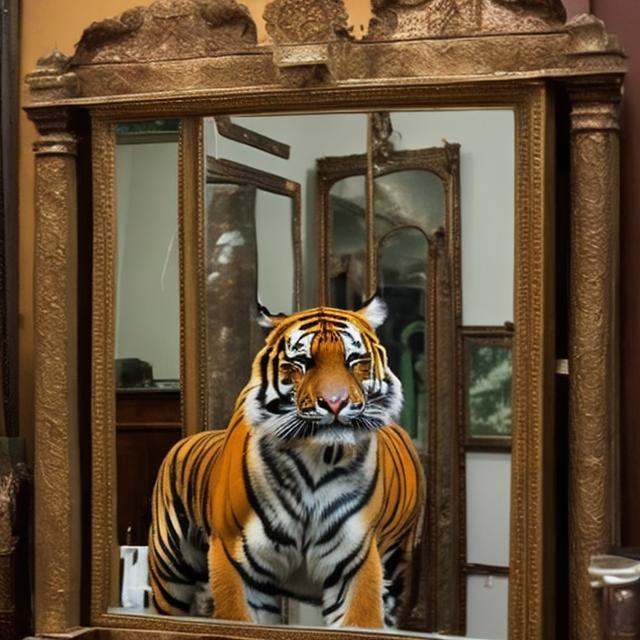 a tiger facing a large mirror labeled 'Sectorization'