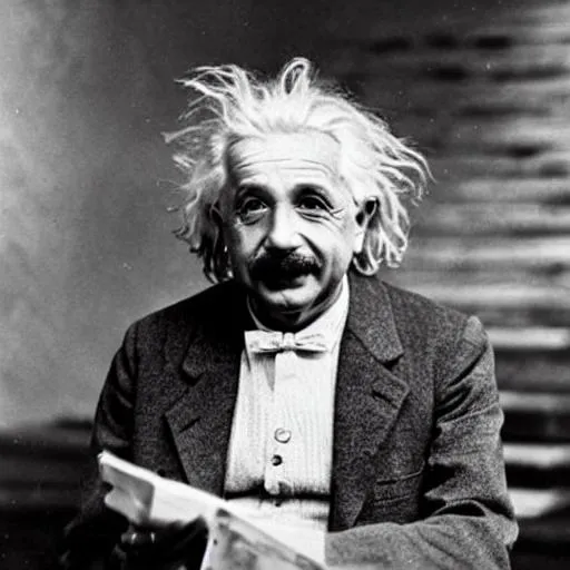 Albert Einstein riding on a big Chicken . Black and... | OpenArt