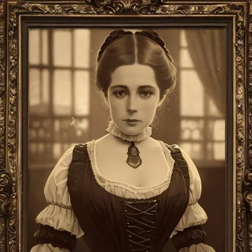 An enchanting sepia-toned image of a Victorian lady,... | OpenArt