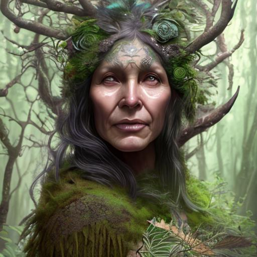 old woman, goddess of nature, earthy shawl and skirt...
