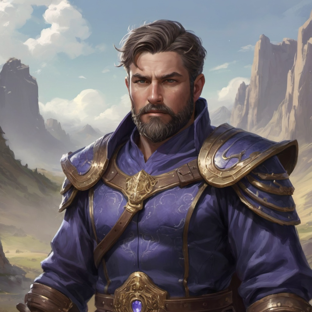 male stocky heavy-set royal stealth-mage with short-...