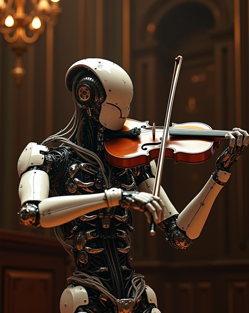 robot playing a violin