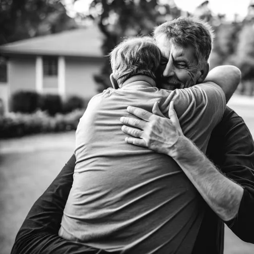 Fat old men hugging