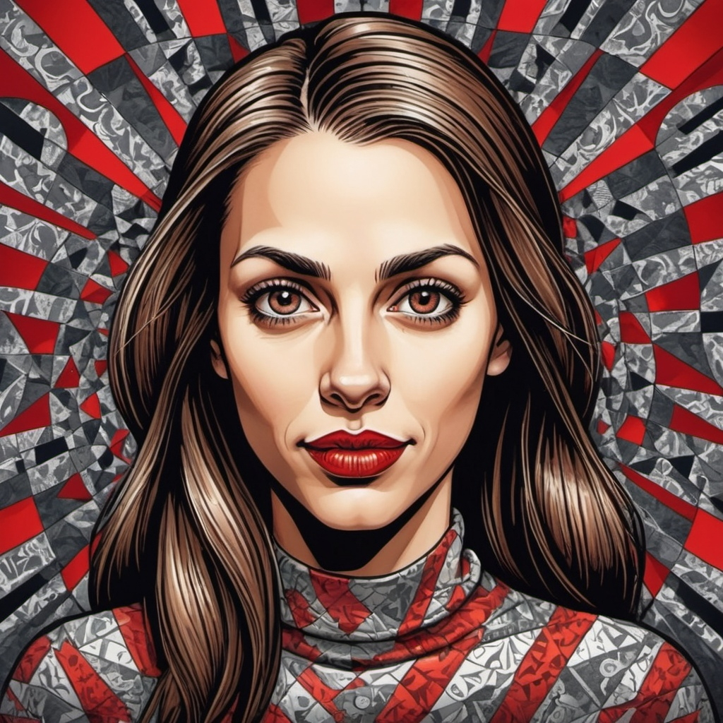 Colored M.C.Escher style illustration , woman's face...