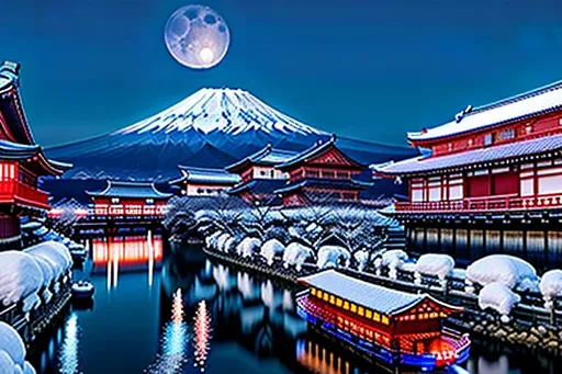 japanese house, horror, at midnight , full moon ove... | OpenArt