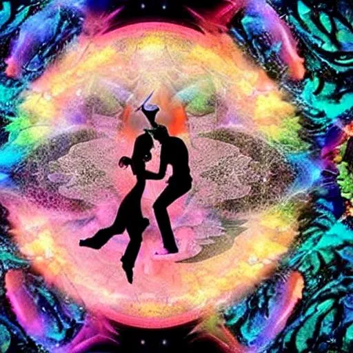 two opposite-gender souls, floating in a mystical pl...