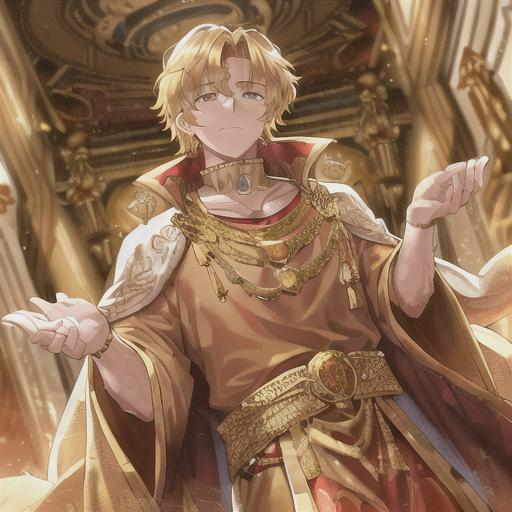 golden haired boy with golden robes and golden jewel... | OpenArt
